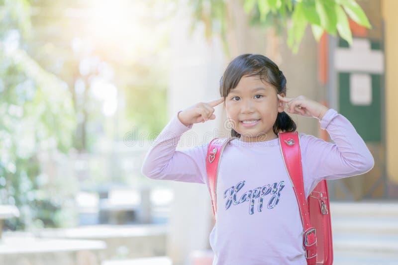 Happy Girl with Backpack Smiling at School, Stock Photo - Image of ...