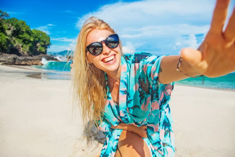 Happy girl on a beach stock image. Image of attractive - 61743707