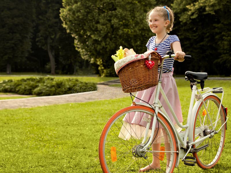 Happy Girl with Bicycle in the Park Stock Image - Image of people ...