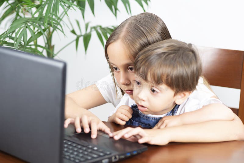 Happy Girl and Boy Using Laptop Stock Photo - Image of concept ...
