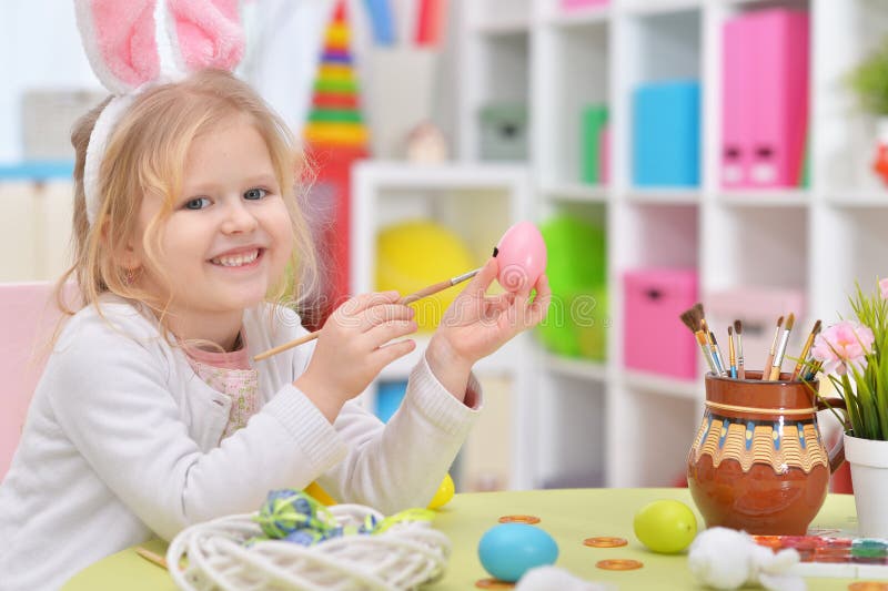 Happy Girl with Bunny Ears Getting Ready for Easter Stock Image - Image ...