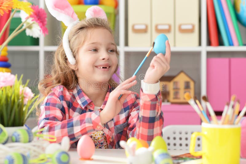 Happy Girl with Bunny Ears Getting Ready for Easter Stock Image - Image ...