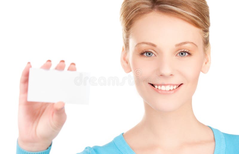 Happy Girl with Business Card Stock Image - Image of blonde, cheerful ...