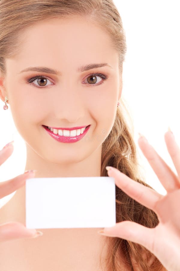 Happy Girl with Business Card Stock Photo - Image of idea, hand: 41507776