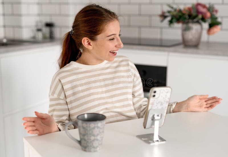 Happy Girl is Chatting on Video Call Stock Image - Image of engage ...