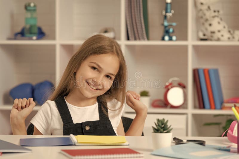 Happy Girl in Classroom on School Break Stock Photo - Image of student ...