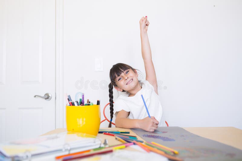 Happy girl doing art work stock image. Image of artist - 144462989