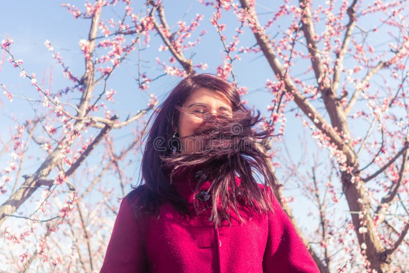 Happy Girl is Dancing in the Spring Air Stock Photo - Image of pink ...