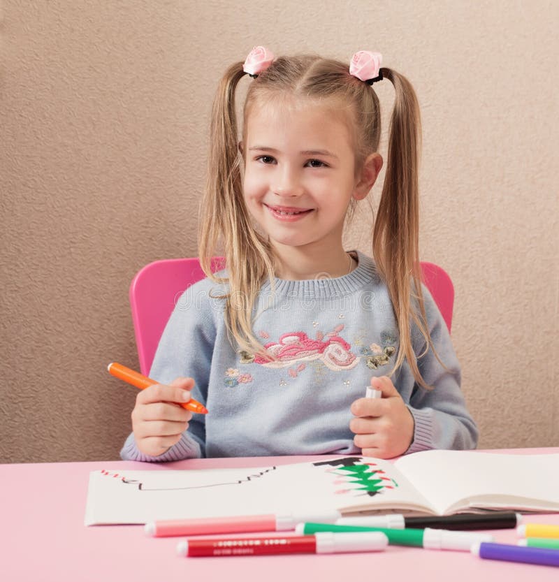 Happy girl drawing stock image. Image of artist, drawing - 84094551