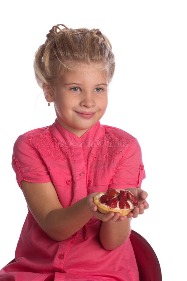 Happy Girl Enjoy Cake, Isolated. Stock Photo - Image of excitement ...
