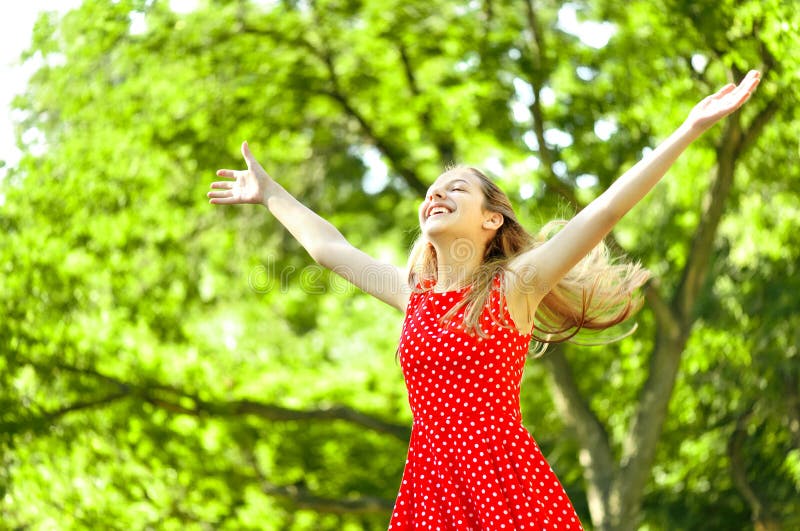 Happy Girl Enjoying Nature. Stock Image - Image of beautiful, female ...