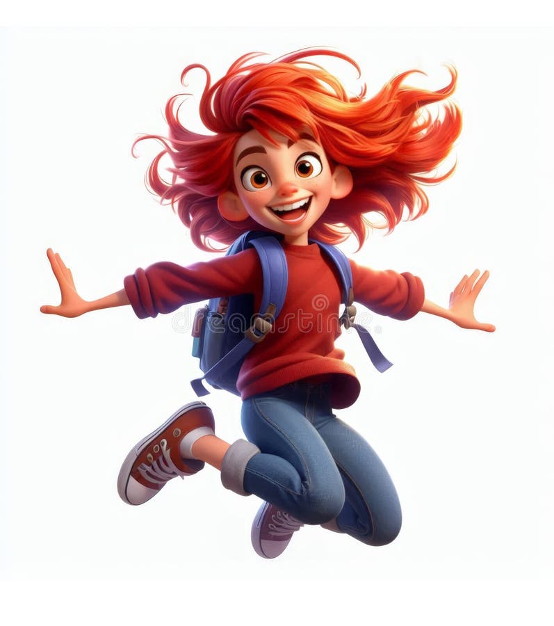 Happy Girl Excited for Back To School, Jumping with Backpack Stock ...