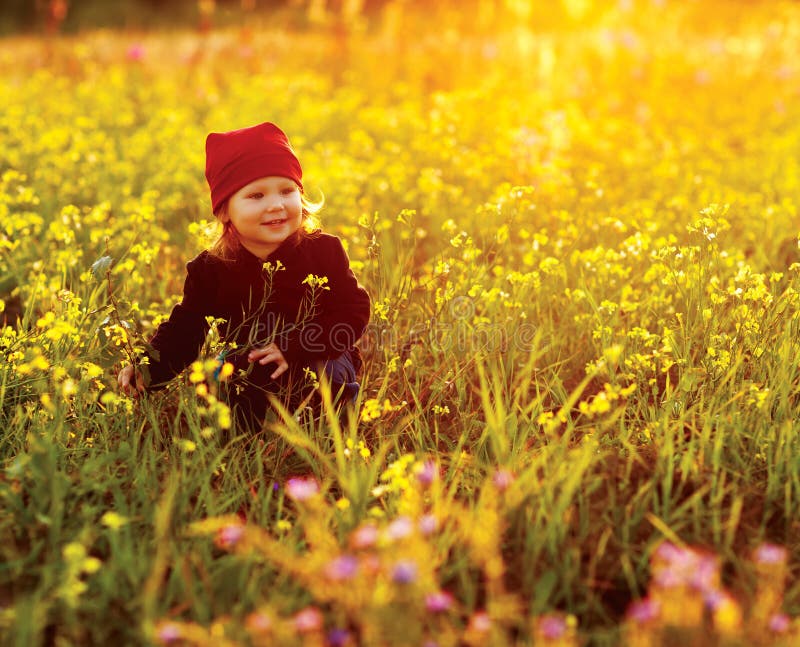 Happy Girl with Field Flowers Stock Image - Image of camomiles, field ...