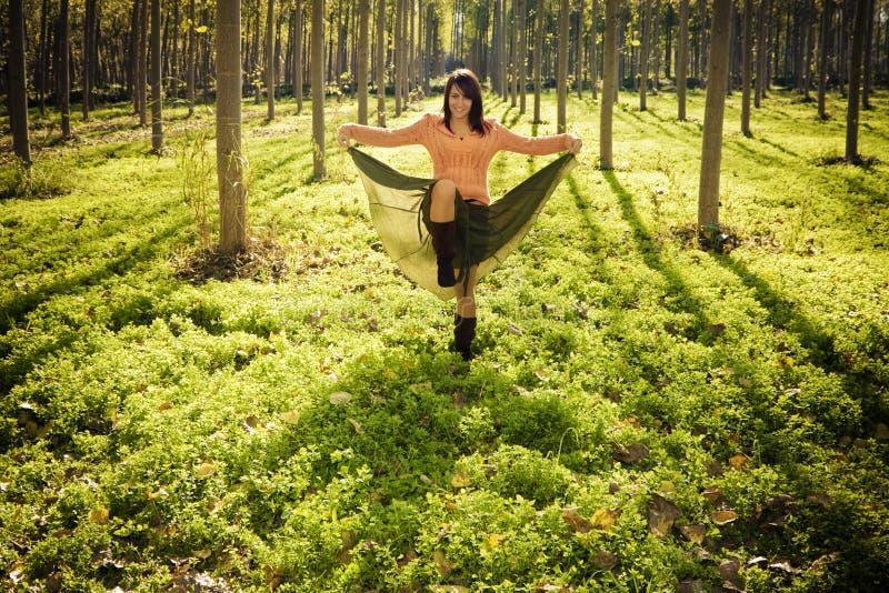 Happy girl in the forest stock image. Image of joyful - 7511601