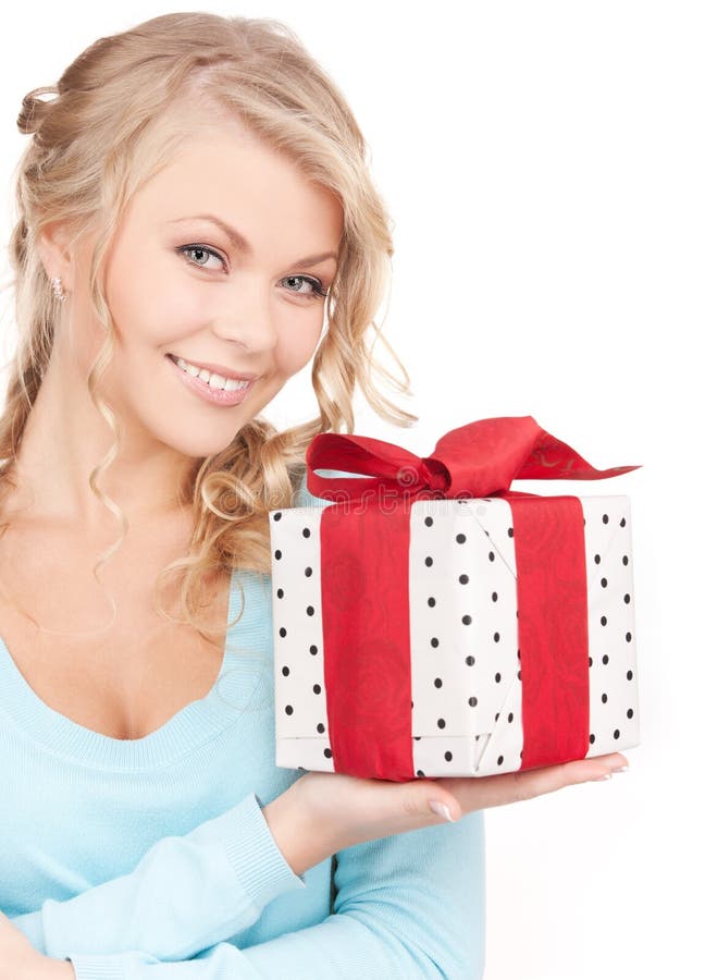 Happy girl with gift box stock photo. Image of face, joyful - 11907890