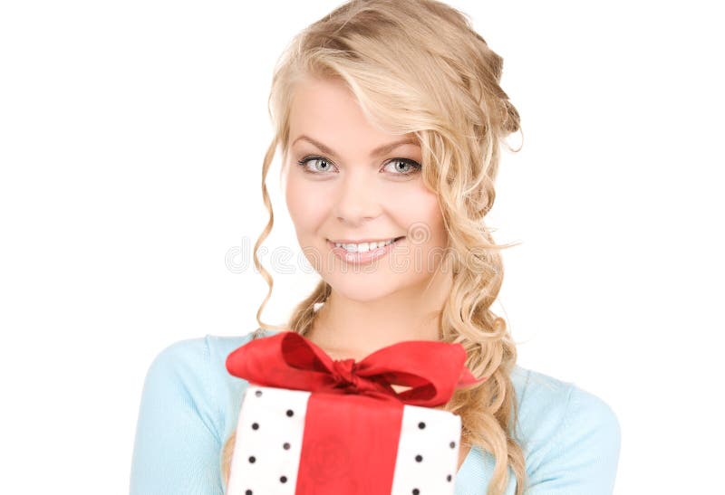 Happy girl with gift box stock image. Image of anniversary - 12015829