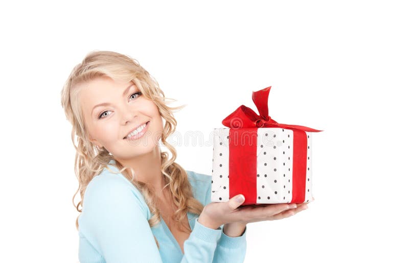 Happy girl with gift box stock image. Image of face, bright - 13862935