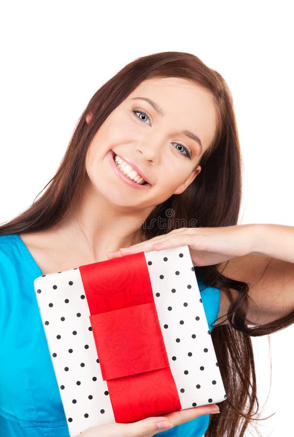 Happy girl with gift box stock image. Image of expression - 40312555