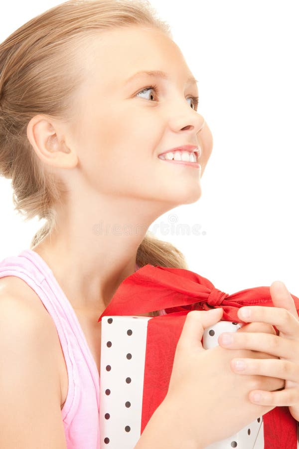Happy girl with gift box stock image. Image of girl, friendly - 40512105