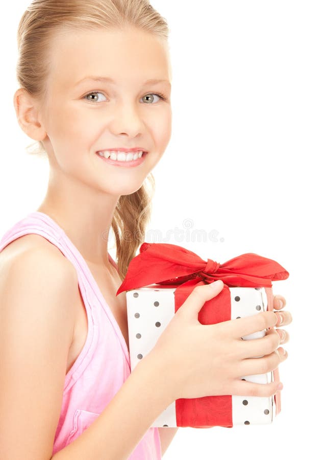 Happy girl with gift box stock image. Image of caucasian - 40847039