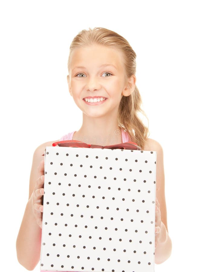 Happy girl with gift box stock photo. Image of expression - 40904690