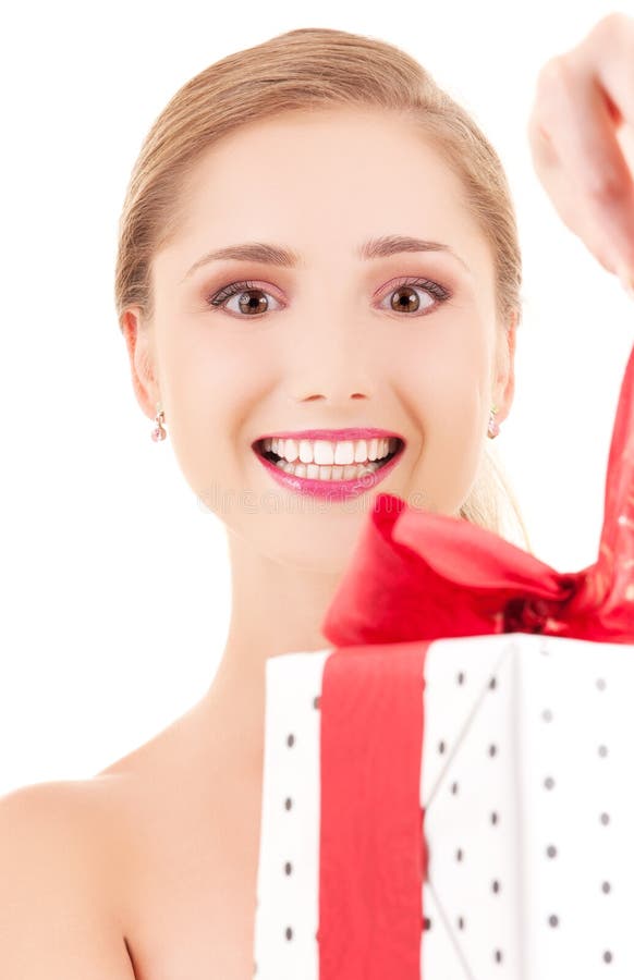 Happy girl with gift box stock photo. Image of female - 41209302