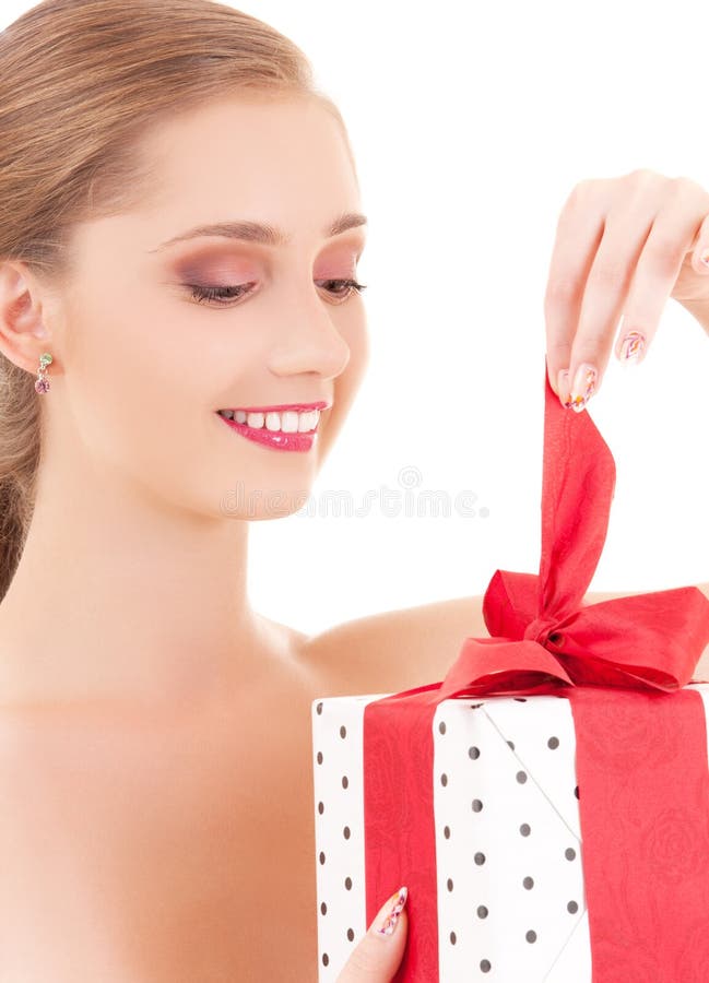 Happy girl with gift box stock image. Image of face, gift - 10597979