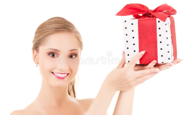 Happy girl with gift box stock image. Image of gift, female - 41761019