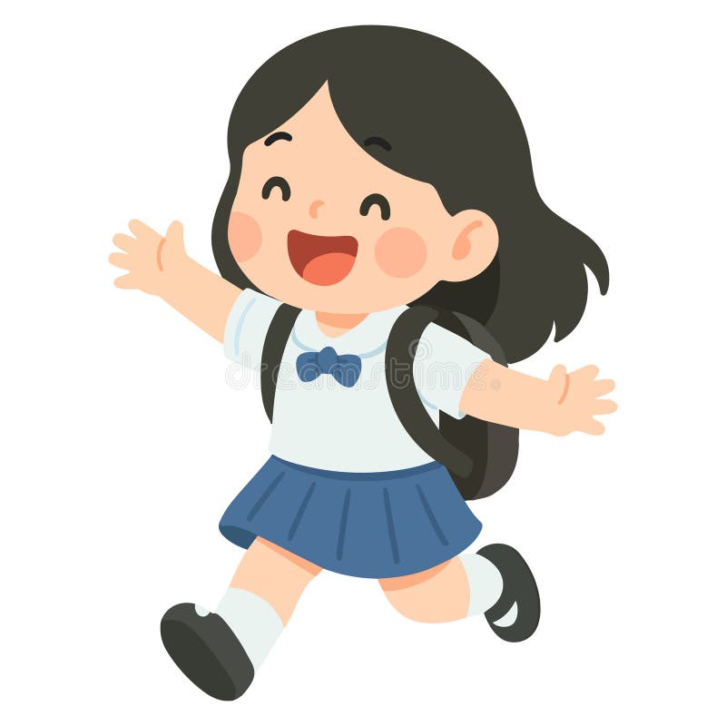 Happy girl going to school stock illustration. Illustration of friends ...