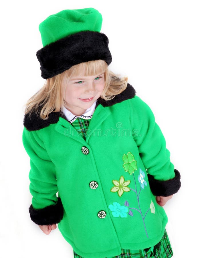 Happy girl in green coat stock image. Image of preschool - 2436505