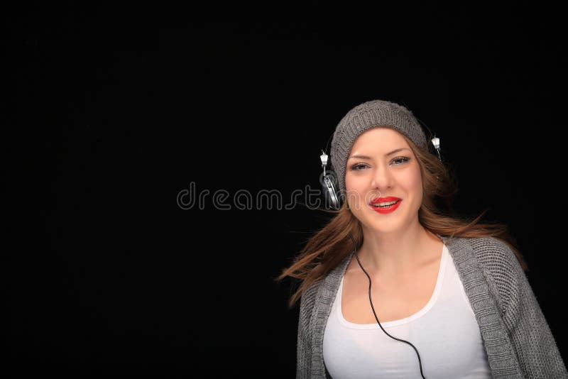 Happy girl with headphones stock photo. Image of caucasian - 22777386