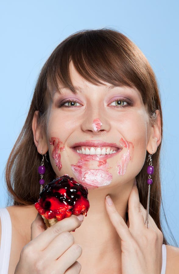 Happy Girl Her Face Smear Cake Stock Photos - Free & Royalty-Free Stock ...