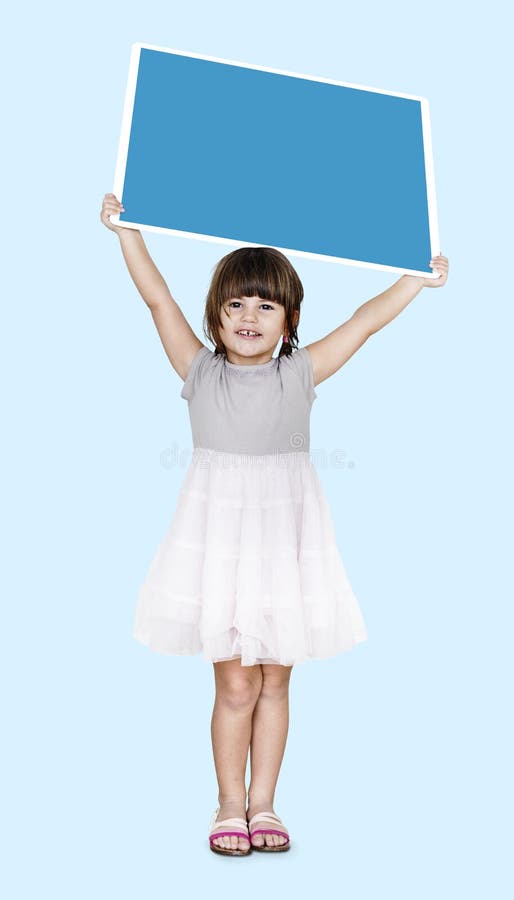 Happy Girl Holding an Empty Square Board Stock Image - Image of ...