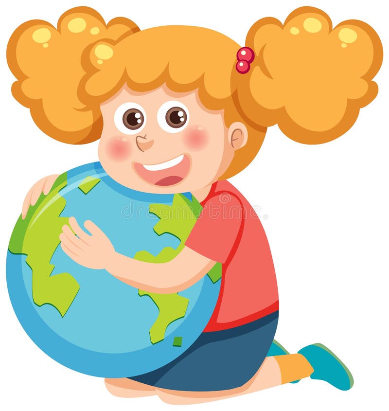 Happy Girl Hugging Earth Globe Stock Vector - Illustration of sign ...