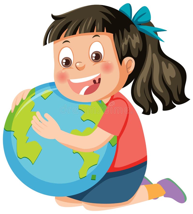 Happy Girl Hugging Earth Globe Stock Vector - Illustration of icon ...