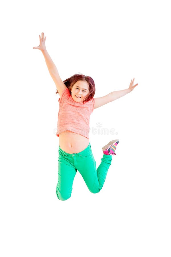 Happy girl jumping stock photo. Image of childhood, adorable - 90872910