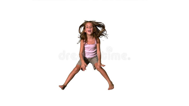Happy Girl Jumping Up and Down on White Background Stock Footage ...