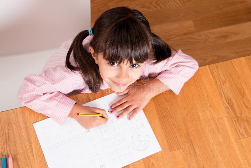 Happy Girl Learning To Write Stock Image - Image of homework, female ...
