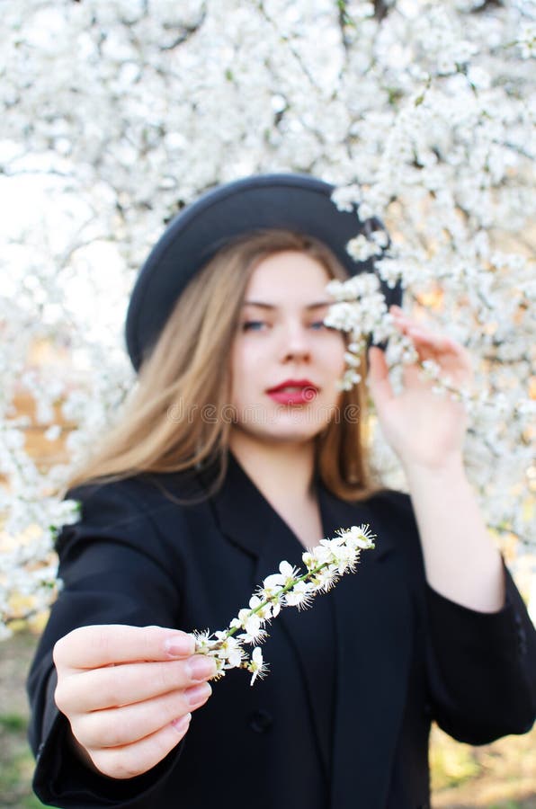 Happy Girl with Long Hair Walking in the Spring Stock Photo - Image of ...