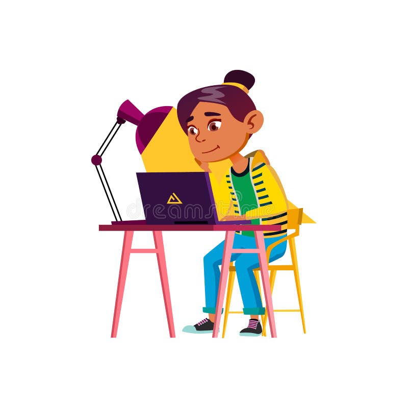 Happy Girl Make Exercise on Computer Cartoon Vector Stock Vector ...