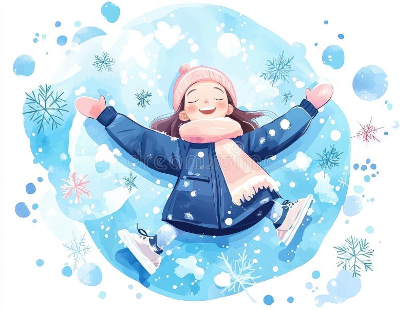 Happy Girl Making a Snow Angel in the Snow Stock Illustration ...