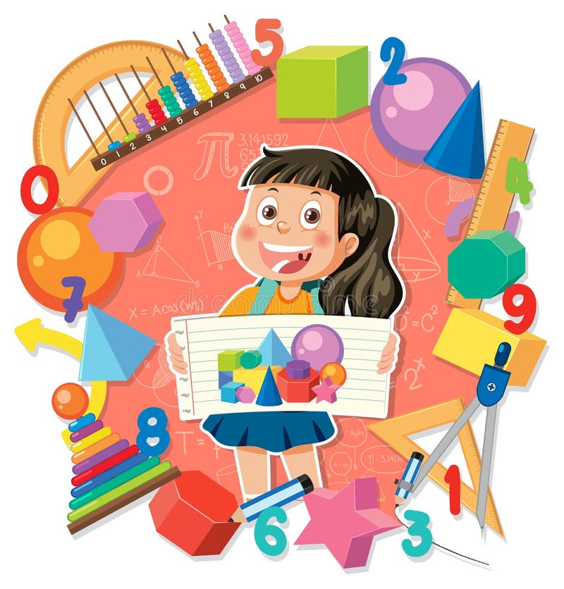 Happy Girl with Math Element Stock Vector - Illustration of pupil ...