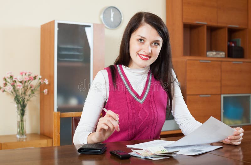 Happy Girl with Money and Financial Documents Stock Photo - Image of ...