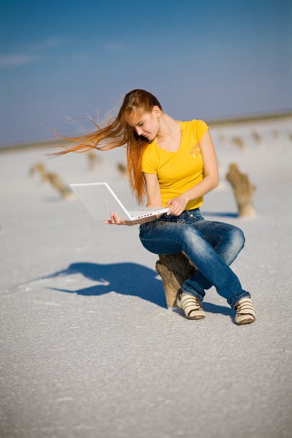 Happy girl with notebook stock photo. Image of human, computer - 9359754