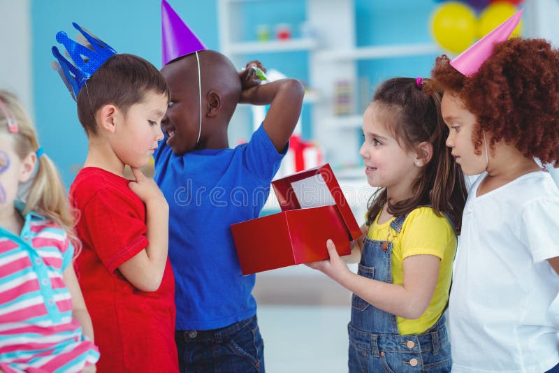 Happy Girl Opening a Present Stock Image - Image of enjoyment, party ...