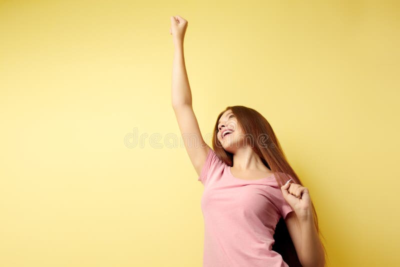 Happy Girl in the Pink T-shirt Stock Photo - Image of girl, people ...