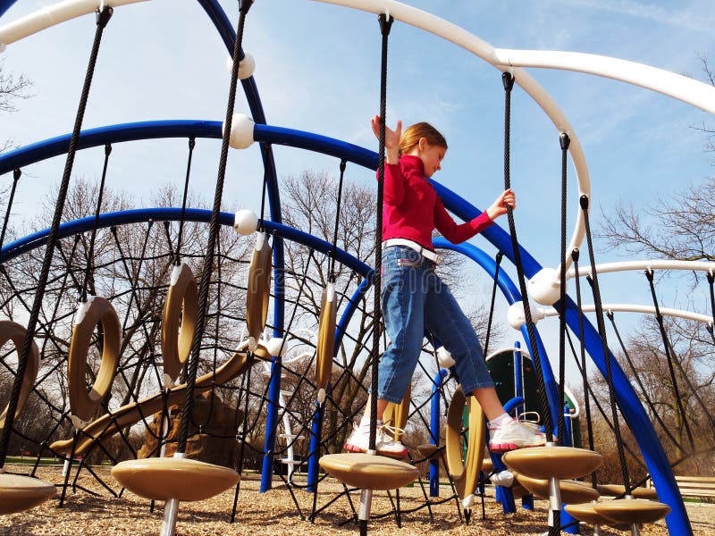 Happy Girl Playing at Playground. Stock Image - Image of equipment ...