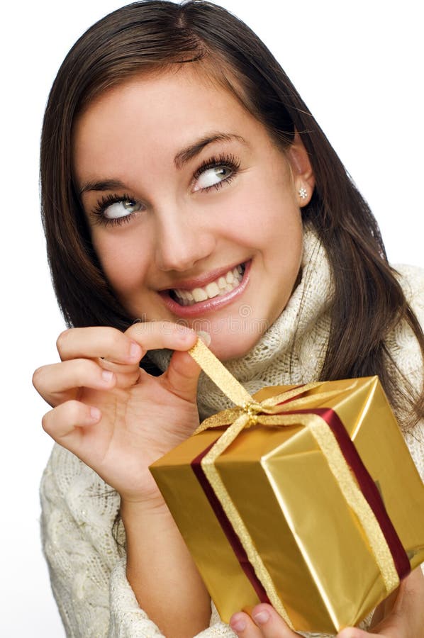 Happy girl with present stock photo. Image of beauty, long - 6612460