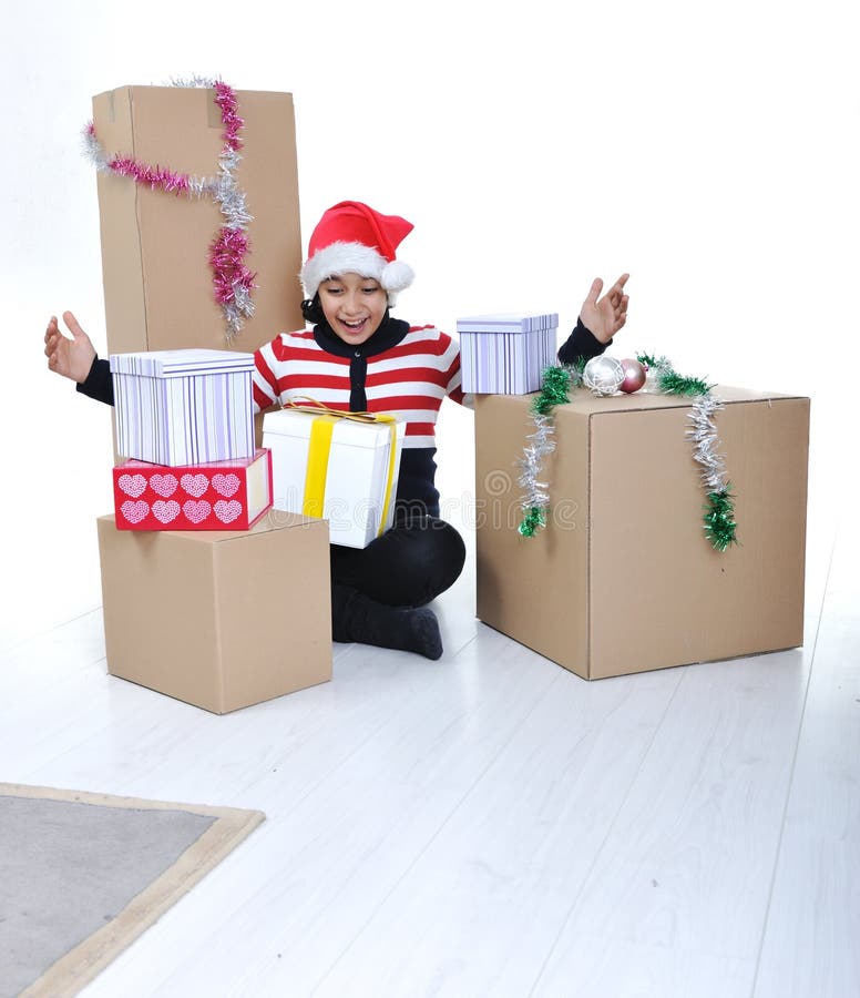 Happy Girl with Present Boxes Stock Photo - Image of celebration ...