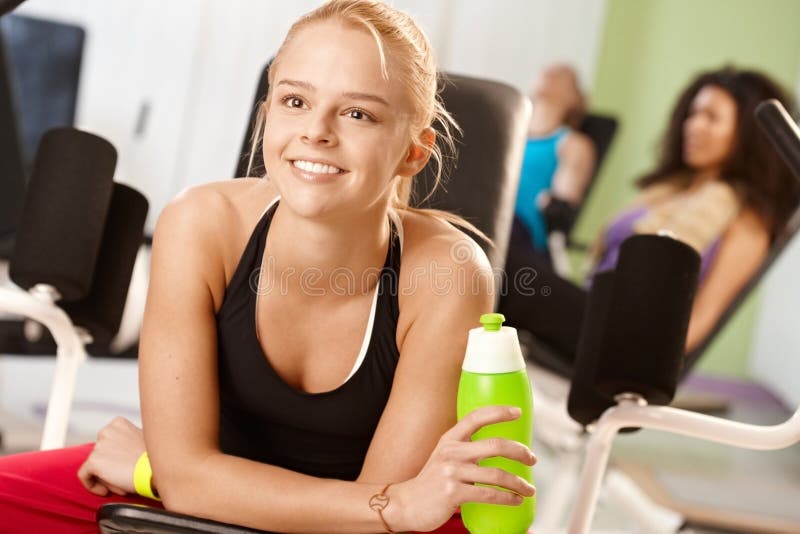 Happy Girl Resting at the Gym Stock Photo - Image of active, club: 26387120